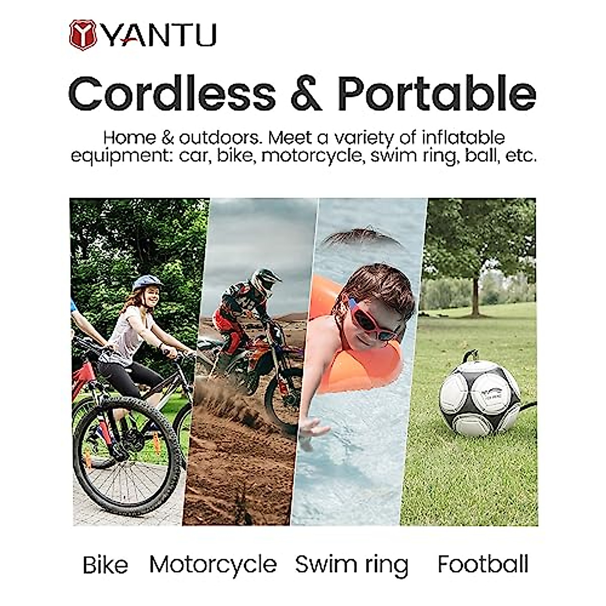 YANTU Cordless Tire Inflator Portable Air Compressor,12V Tire Pump Battery Powered, Dual Cylinder 2X Inflation, Air Pump for Inflatables with 8.3Inch Digital Large Screen for Off-Road/SUV/Pickup