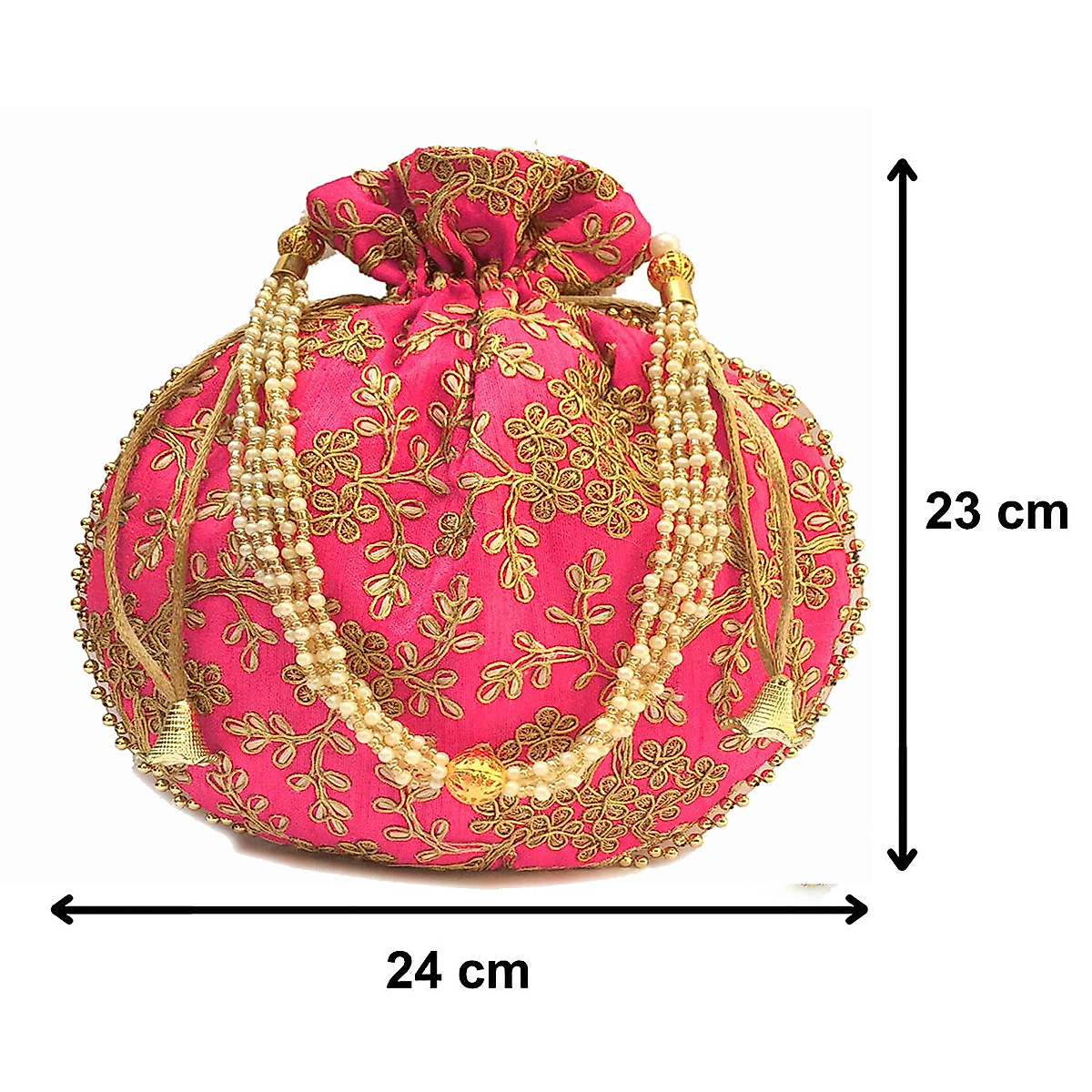 EKAVYA Potli Bag Woman Rani color Pouch/Coin/Jewellery Purse for Women & Girls Heavy Potli Bag for wedding and party H*L -9 * 9.5 Inch