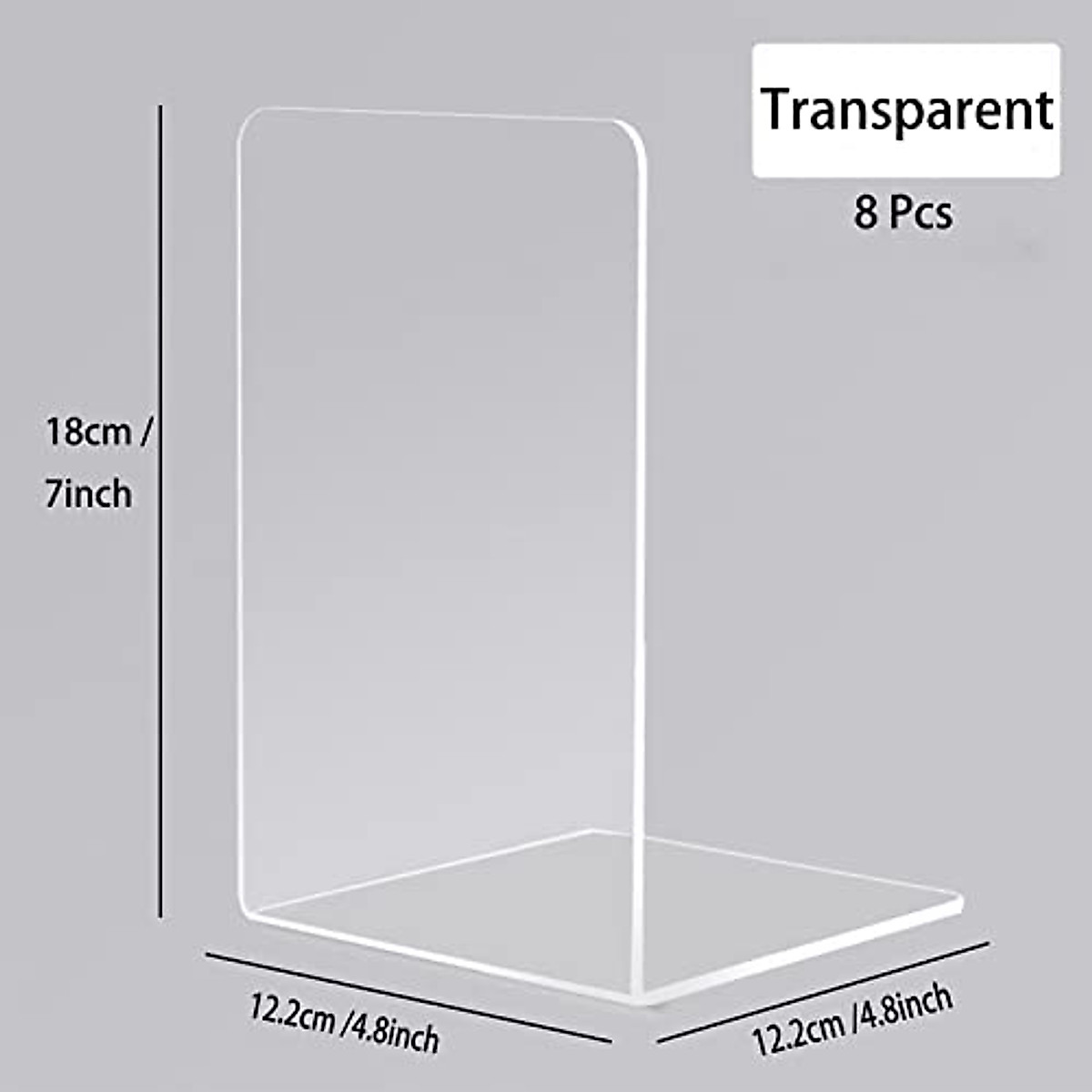 8 Pcs Book Ends Clear Bookends Acrylic Bookends for Shelves, Heavy Duty Bookends Plastic Bookends for Home Office Library Decorative,7 x 4.8 x 4.8 INES