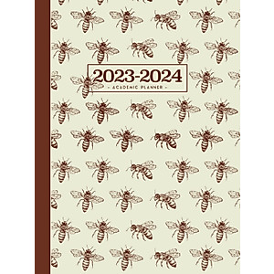 Academic Planner 2023-2024 Large | Classic Bumble Bees On Cream: July - June | Weekly & Monthly | US Federal Holidays and Moon Phases