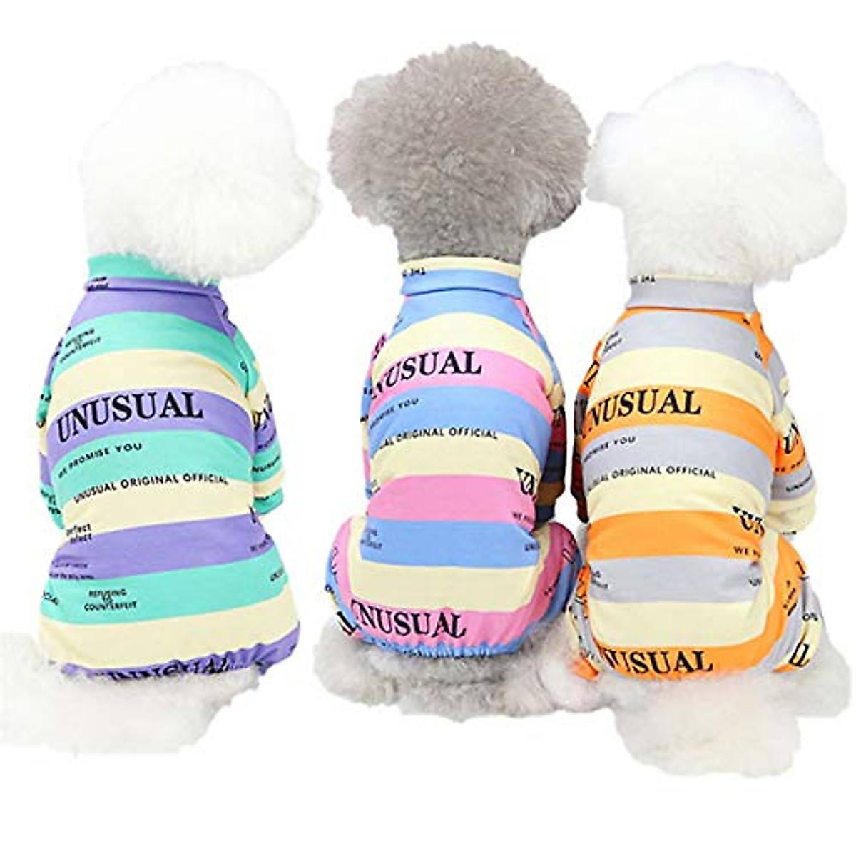 3 Pack of Small Dog Shirt Letter Print Stripe Short Sleeve Green PJS Jumpsuit Soft Lightweight Cotton Onesies for Pet Dog Puppy Cat Apparel Clothes S