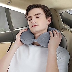 urnexttour Travel Pillow, Memory Foam Neck Pillow Airplane, Soft & Support Airplane Pillow for Travelling, Sleeping Rest, Car, Train, Office and Home Use (Grey)