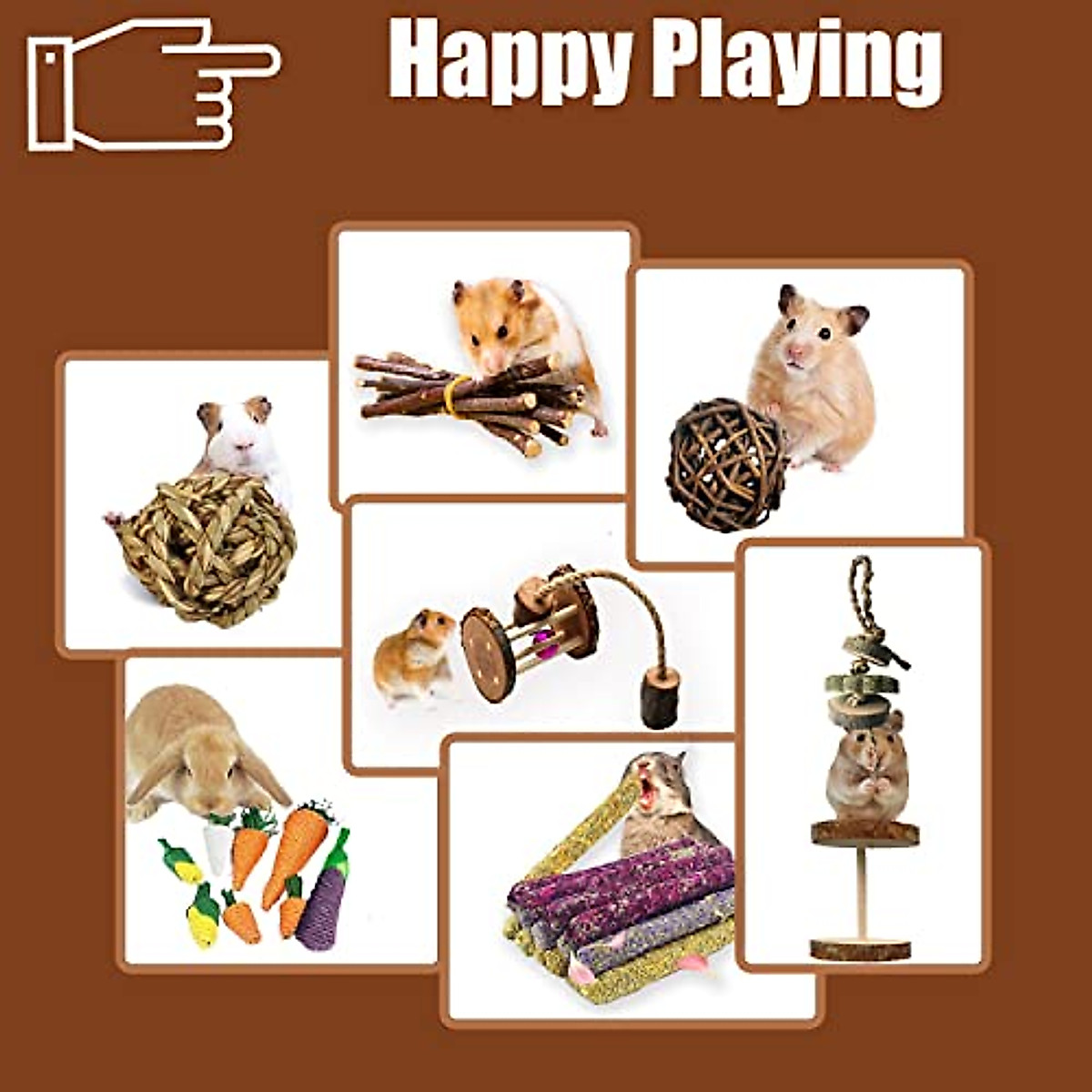 13PCS Guinea Pigs Toys, Rabbit Toys Set Natural Wooden Hamster Toys for Teeth Care, Best Choose for Rabbit Guinea Pig Rat Bunny Chinchillas Gerbils Chew