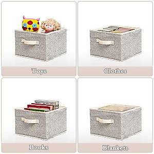 EITMOW Storage Baskets, 11-Inch Woven Fabric Bins, Storage Cubes with Reinforced Handles, Organizer Bins for Closet Shelves, Foldable, Clothes. (2PCS/Beige-11*11*7.8inch)