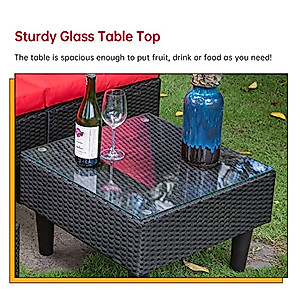 FDW Patio Furniture Sets 5 Pieces Outdoor Wicker Conversation Set Sectional Sofa Rattan Chair for Outdoor Backyard Porch Poolside Balcony Garden Furniture with Coffee Table,Red Cushion