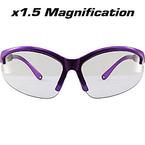 Birdz Eyewear Flamingo Women's Work Safety Glasses Bifocals Readers Purple Frame + 1.5 Magnification Clear Lenses