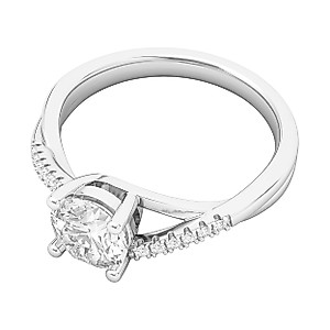 Sterling Silver Twisted Split Shank Simulated 1.0 CT Diamond Engagement Ring Promise Bridal Ring (7.5)