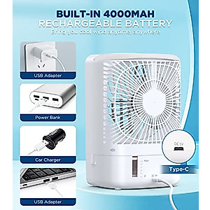 Portable Air Conditioner Quiet Fan with Remote Control, 4000mAh USB Rechargeable Mini AC Evaporative Cooler, Anti-Leak Cooling With 3 Speeds For Home Outdoor