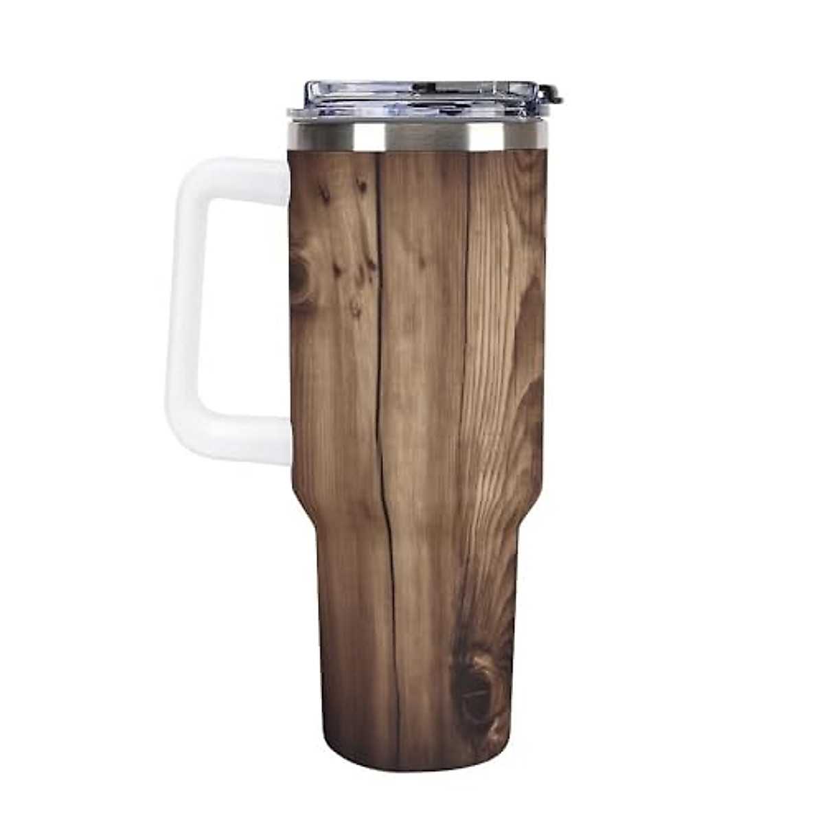 WYUSPGK 40oz Stainless Steel Car Mug, Wood Grain Print Travel Mug, Double-Wall Insulated with Straw, Perfect for Car, Office, Outdoor