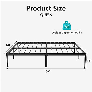 NEWBULIG 14 inch Queen Size Bed Frame, Heavy Duty Platform Bed Frames with Under Bed Storage Space Easy Assembly, No Box Spring Needed, Sturdy Steel Slat Support