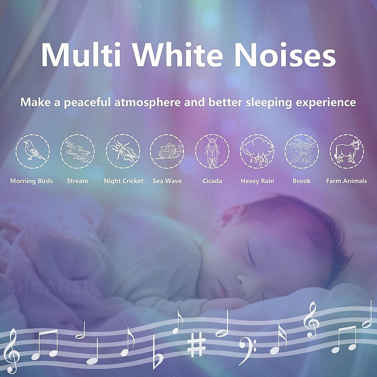 SHOANED Full Size Metal Bed Frame - 18 Inch Heavy Duty Bedframe with Headboard & Charging Station Basic Steel Slats Platform with Galaxy Aurora Projector No Box Spring Needed