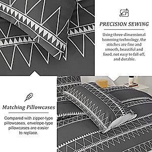 Dark Grey Comforter Set King, Reversible Gray Boho Triangle Bedding Comforter Set for King Bed - 3 Pieces (1 Comforter + 2 Pillowcases), Lightweight Microfiber Bedding Set 104"x 90"