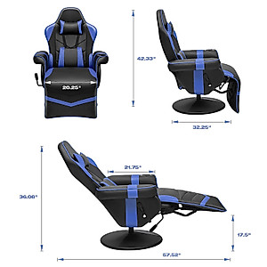 Homall Gaming Recliner Chair Racing Style PU Leather Gaming Chair Ergonomic Adjusted Reclining Office Desk Chair Home Theater Single Sofa Chair with Footrest Headrest and Lumbar Support (Blue)