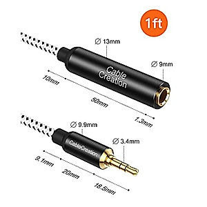CableCreation 3.5mm to 6.35mm Headphone Adapter 1FT, TRS 6.35 (1/4 inch) Female to 3.5 (1/8 inch) Male Adapter Cable for Amplifier, Guitar, Headphone, Home Theater Devices, Laptop, Phone
