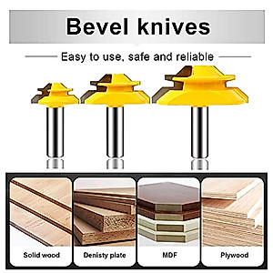 LEATBUY 45°Lock Miter Router Bit Tongue and Groove Set,1/2 Inch Shank Wood Milling Cutter Drilling Carbide Tool For Door Table Cabinet Shelve Wall DIY Woodwork (1/2-45 Degree)