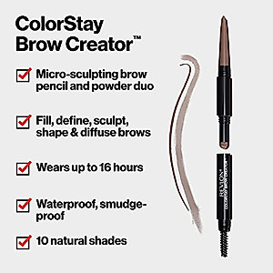 Eyebrow Pencil & Powder by Revlon, ColorStay Brow Creator 2-in-1 Eye Makeup with Spoolie, Longwearing with Precision Tip, 610 Dark Brown, 0.23 Oz