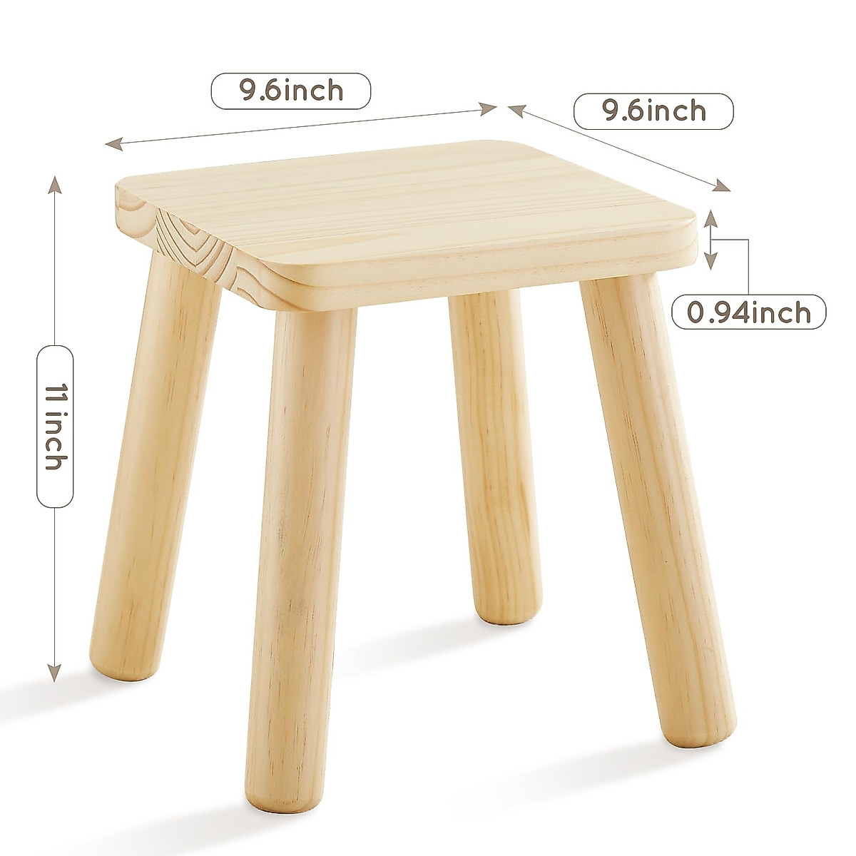 Beright Wooden Step Stools for Kids, Children's Stool fit with Sensory Table, Sturdy Sitting Stool with Assembled Four-Legged, for Children, Toddler, Square, 2 Pack