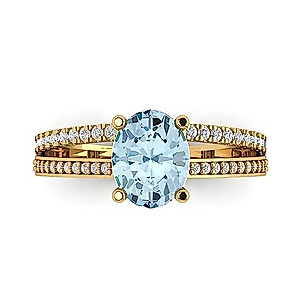 Clara Pucci 2.32 Carat oval cut blue simulated diamond 14k yellow gold engraving bridal engagement wedding ring size 4.5