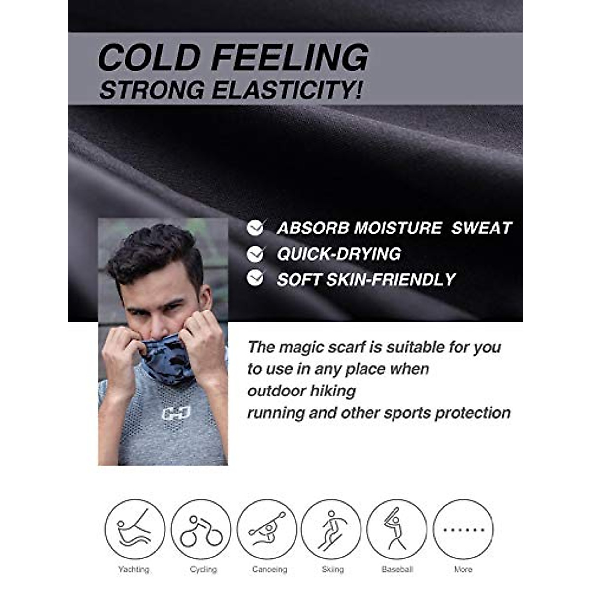 SUPREAKER 6 Pack Camo Cooling Neck Gaiters for Men Summer, Silk Bandana UV Protection for Motorcycle Hiking, Head Scarf face mask Cover Outdoor Windproof