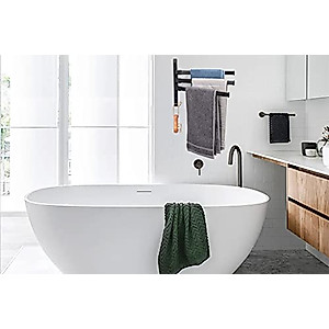 TocTen Swivel Towel Rack, Rustproof and Durable Space Saving Towel Hanger, Towel Bar Swing Out 180° Rotation, Wall Mounted/Glue Mounted Towel Rod with Hook for Bathroom, Kitchen (3-Arm, Black)