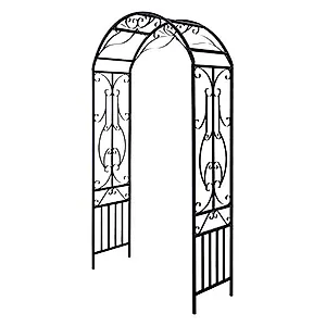 Peach Tree Outdoor Metal Garden Arch, 7' 3" H x 3' 11" W Iron Black Trellis Arbor Various Climbing Plant Growing Lawn Backyard