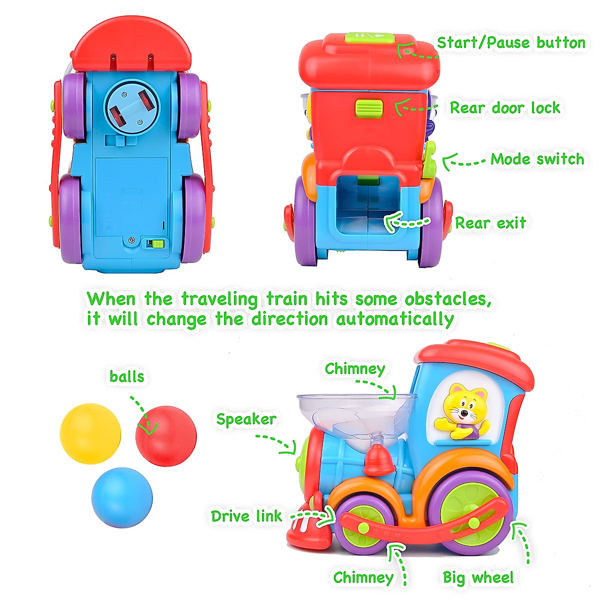 Kidpal Toddler Boy Toys Age 1-2, Baby Toy Train for 12-18 Months with 3 Balls, Light/ Chase/ Ball Popper/ Music Early Educational Toys for 1 2 3 Year Old Boys& Girls Christmas Birthday Gifts