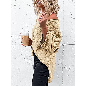 Dokotoo Womens Fashion Casual Spring Summer Shirts and Blouses for Women 2024 Pullover Sweater Off Shoulder T-Shirts 3/4 Sleeve Tunic Tops Loose Shirts Apricot Large