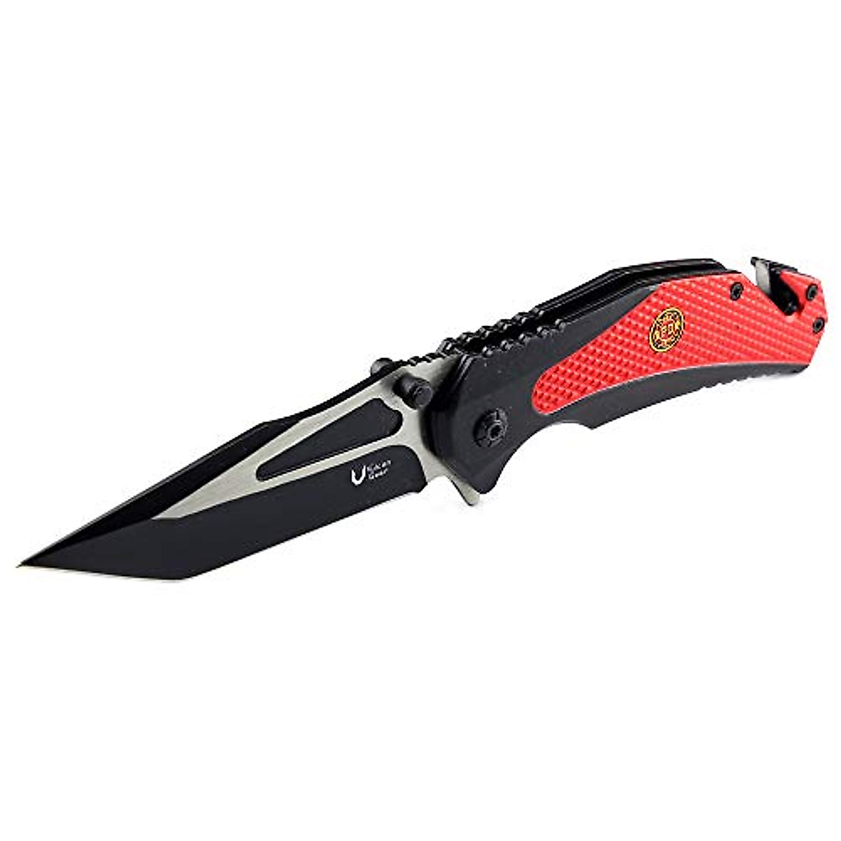 Vulcan Gear Emergency Service Tactical Assisted Open Metal Rescue Folding Knife (Red - Fire Dept.)