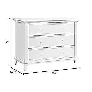 Contours Easy-to-Assemble Transitional 3-Drawer Dresser - Built-in Hardware, Changing Table Height, 3 Spacious Drawers, Sculpted Wooden Knobs, Anti-Tip Kit, White