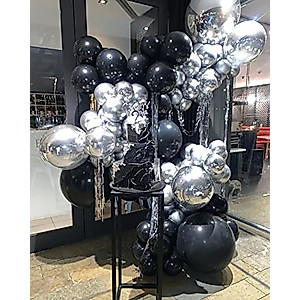 Black Metallic Silver Balloons Garland Kit 138 Pack Different Sizes inch Matte Black Metallic Silver Latex Balloons and Silver Confetti Balloons for Wedding Birthday Party Accessory Arch Decoration