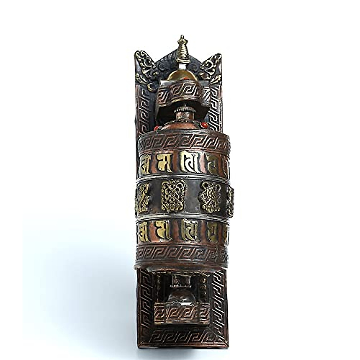 Foomantra Tibetan Wall Prayer Wheel - Crafted on Brass and Copper from Nepal