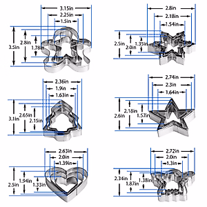 Christmas Cookie Cutter Set - Gingerbread Man, Snowflake, Christmas Tree, Heart, Star, Angel - 18 Piece Christmas Cookie Cutters, Cookie Cutters Christmas Shapes for Holiday Winter Baking
