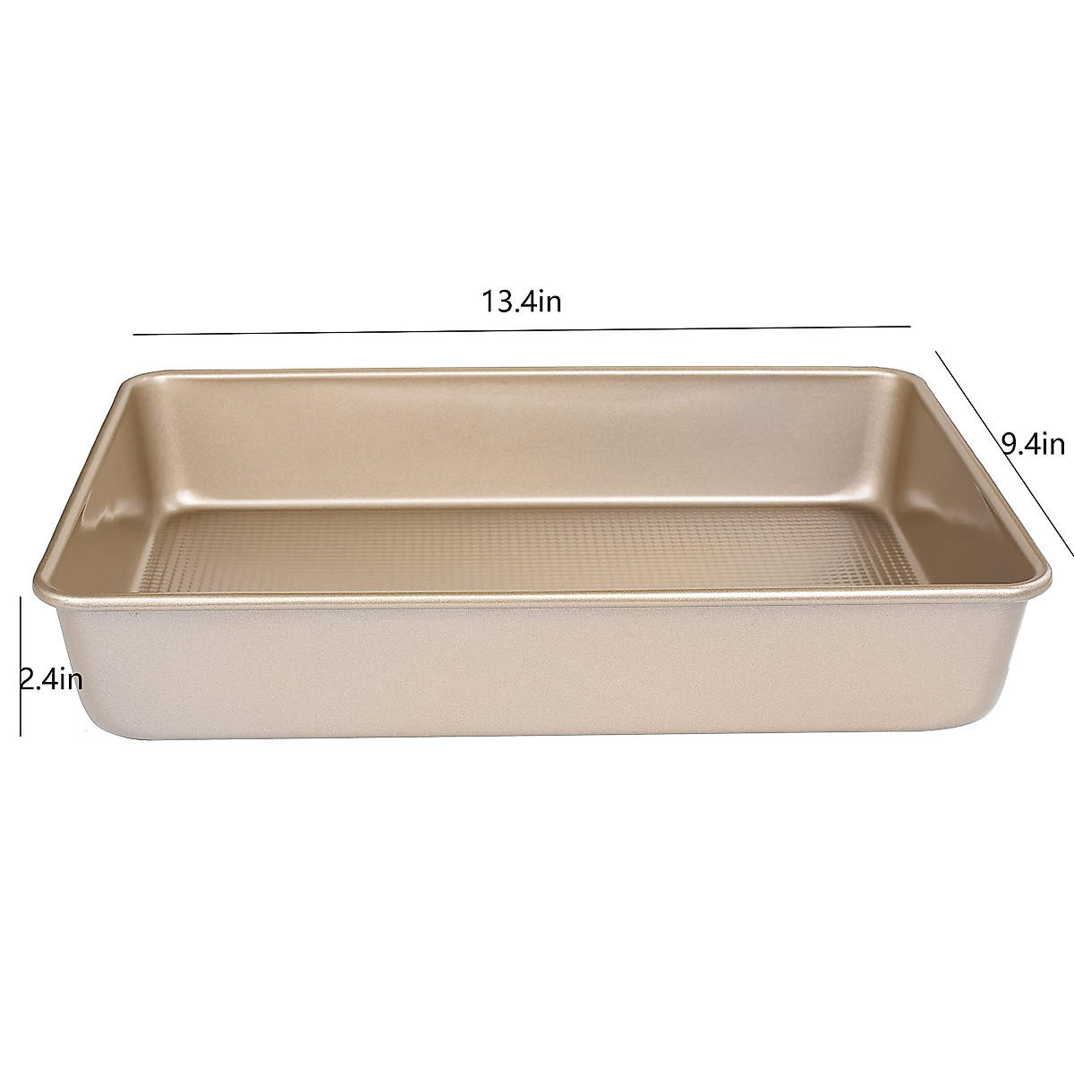 kitCom Nonstick Roasting Pan for Baking, 13.4x9.4x2.4 Inch, Heavy Duty Rectangular Baking Pan for Oven, Champagne Gold