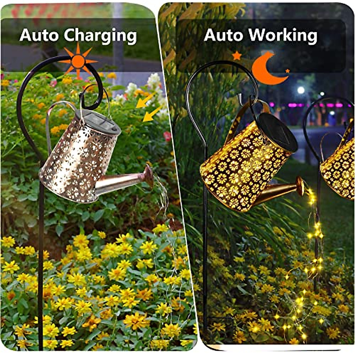 Ledeak Solar Watering Can with Lights, Garden Shower Light Solar Lanterns Hanging Waterproof Star Light LED String Fairy Lights, Decorative Retro Metal String Lights for Lawn Outdoor Pathway Patio