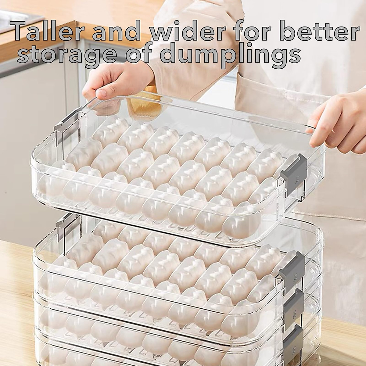 Ahathyw 4-Layer Frozen Dumpling Storage with Lids & Timing, Flat Stacks Food Container Icing Cookies Wonton Donuts Box Organizer For Fridge, Keeping Fresh