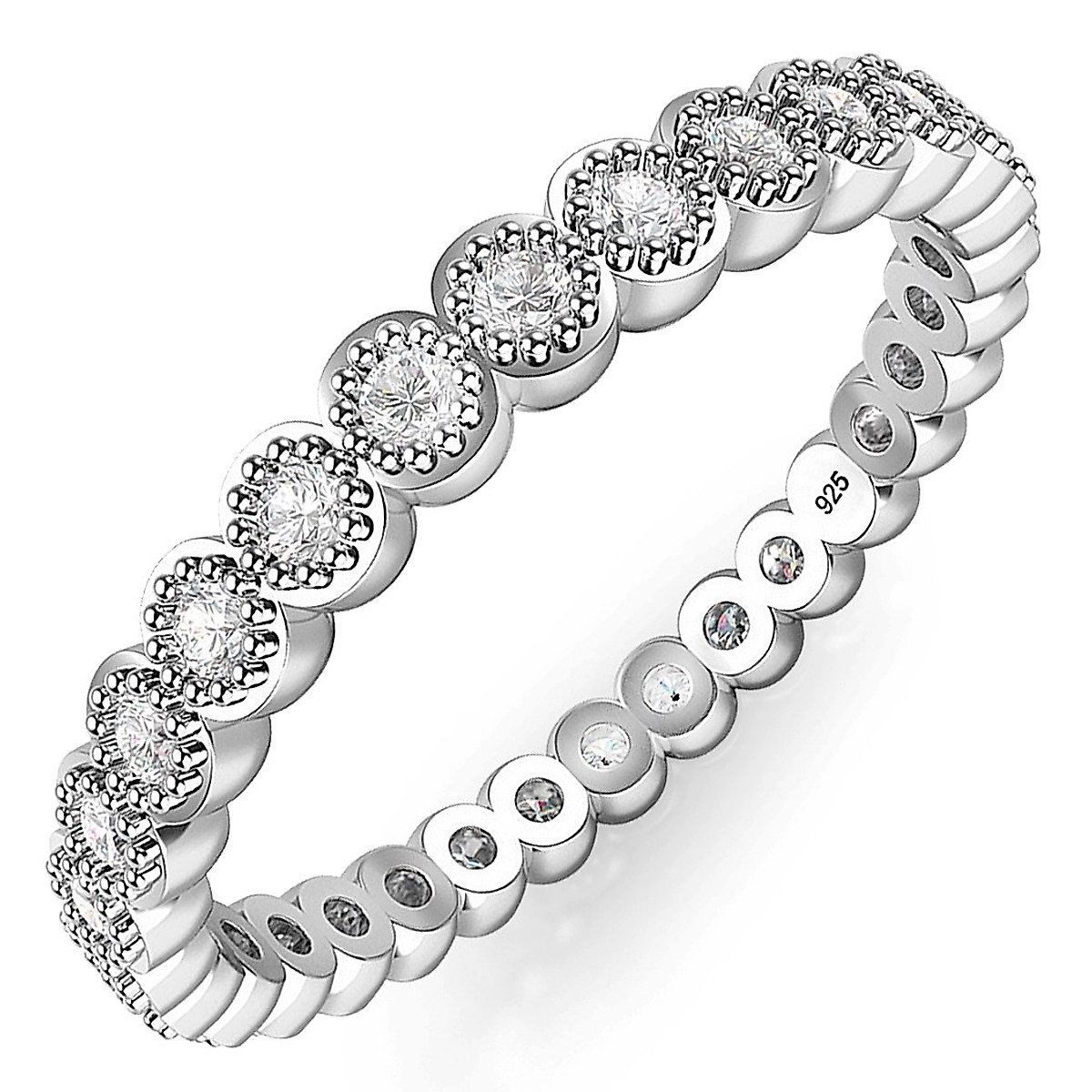 Metal Factory Sz 8 Sterling Silver CZ Stackable Anniversary Eternity Cubic Zirconia Band Ring