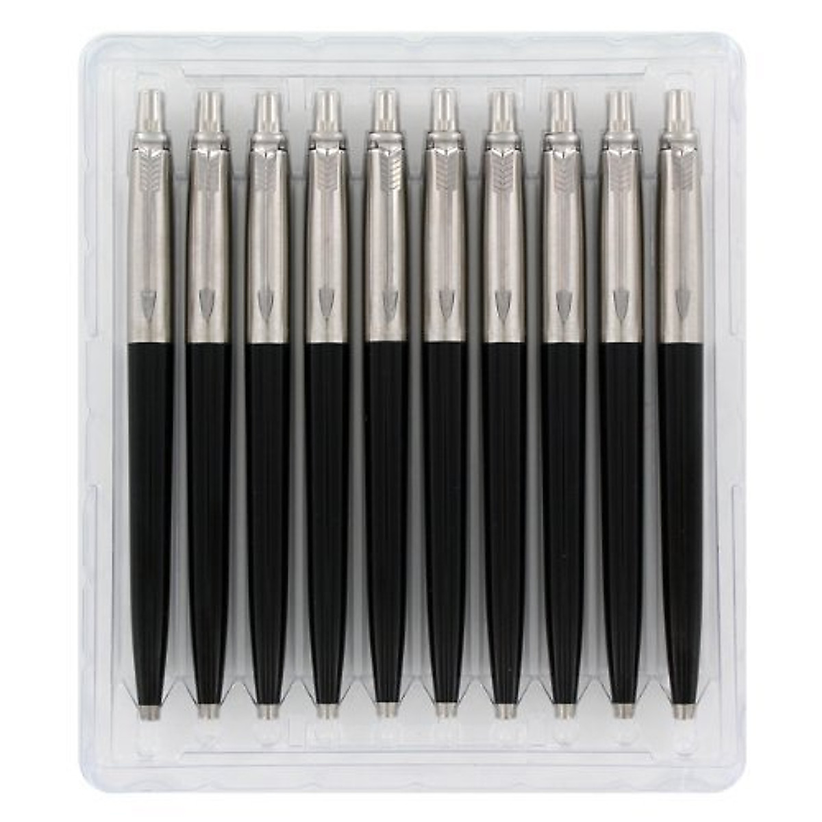Parker Jotter Standard Black Retractable Ballpoint Pen, Blue Ink, 10/Pack by Parker