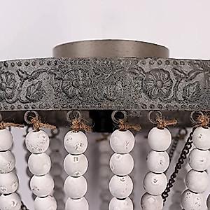 JEUNEU Wood Beaded Chandelier Boho Farmhouse Light Fixture Oak White Rustic 1 Light Semi Flush Mount Ceiling Light Fixtures for Hallway Baby's Nursery Bedroom Kitchen Living Room Island Living Room