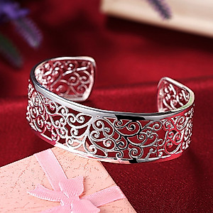 KACON Sterling Silver Bangle Bracelet, Fashion Simple Open Bangles Cuff bracelets for Women