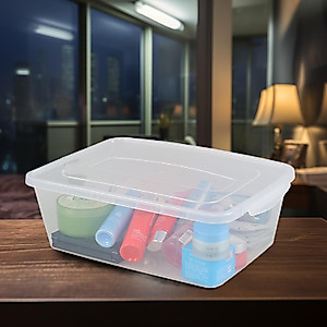 Qqbine 16 Quart Clear Latching Storage Box, Plastic Storage Container, Latching Bin with Lid, 6 Packs