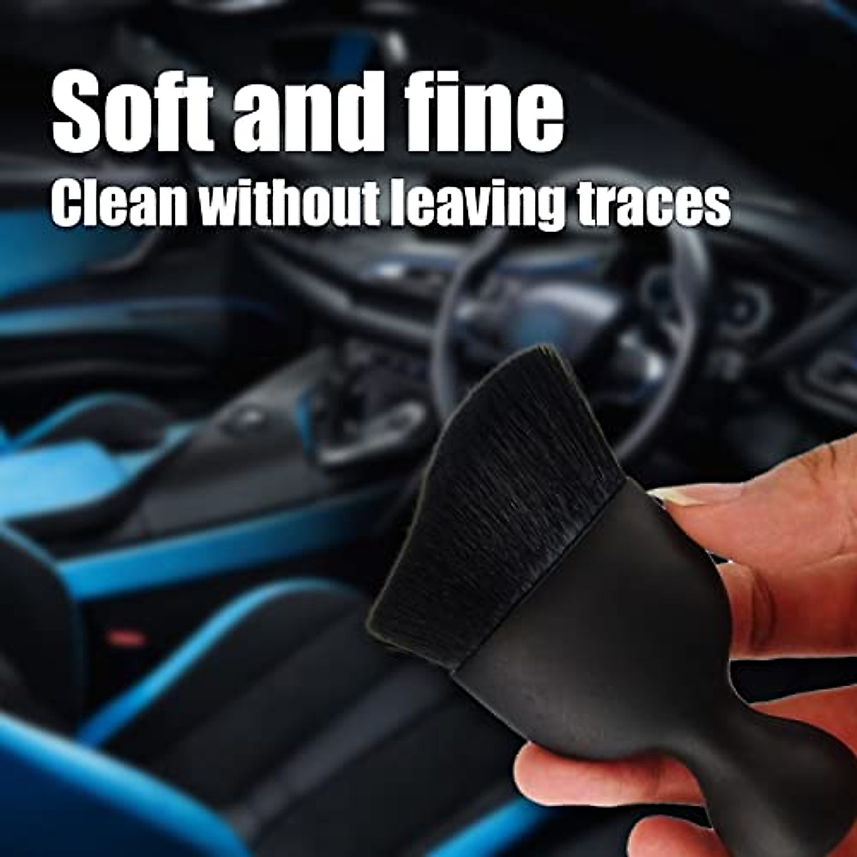 Ajxn 1 PC Car Interior Cleaning Tool Brush, Soft Bristles Detailing Dusting Brush, with Cover Curved Crevice Beauty Brush, Universal for Car Dashboard, Screen, Scratch-Free Cleaning Brush (Black)
