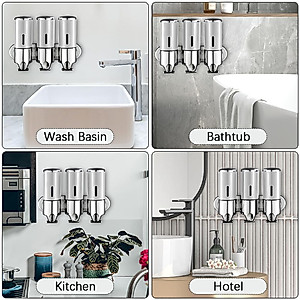 prosfalt 3 in 1 Chamber Wall Mounted Bathroom Shower Pump Dispenser and Organizer-Holds Shampoo, Soap, Conditioner, Shower Gel, for Bathroom Kitchen Hotel (Silver)