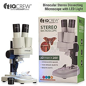 AMSCOPE-Kids SE100Z-LED Portable Binocular Stereo Microscope, WF10X and WF20x Eyepieces, 20X and 40X Magnification, 2X Objective, LED Light Source, Reversible Black/White Stage Plate, Battery-Powered