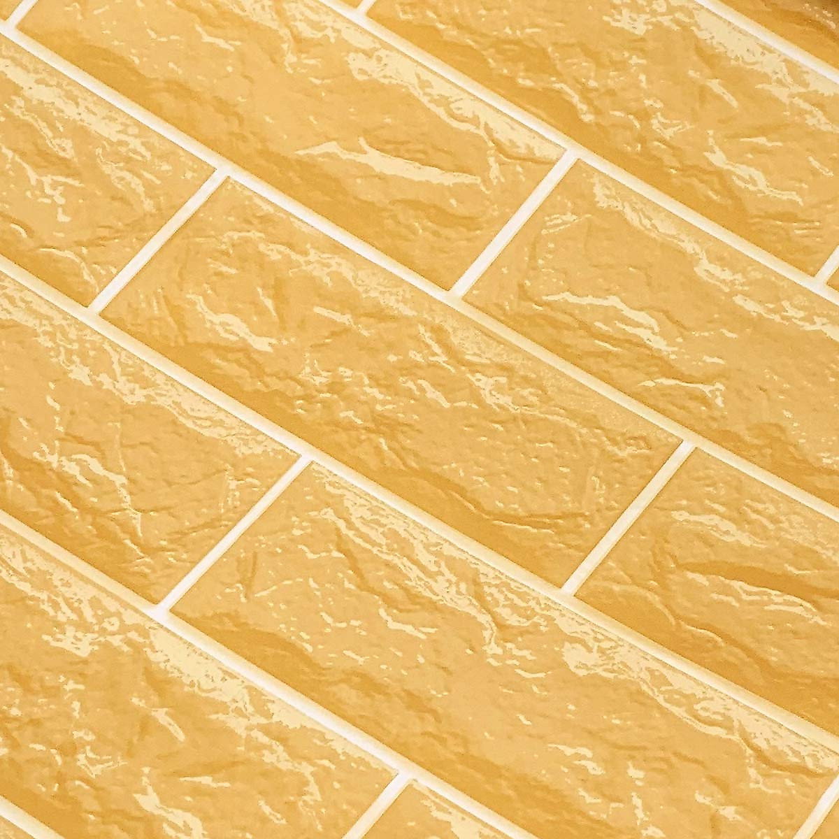 Yifasy 29.5 feet Roll Gold Bricks Shelf Liner Self-Adhesive Wallpaper Yellow Drawer Cover Paper Wall Furniture Protect Film (L-354.3x17.7 Inch)