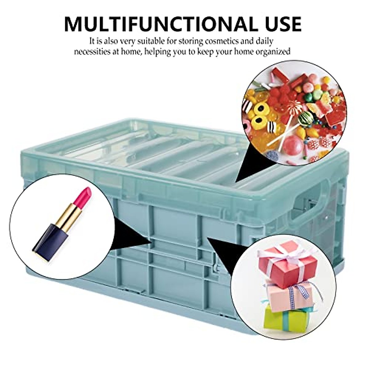 ULTECHNOVO Cubby Storage Organizer Foldable Storage Box with Lid- Large Box Organizer Stackable Cube Folding Crate for Home Office Clear Container