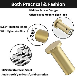 SAYAYO Gold Coat Hooks Wall Mounted, Towel Hooks for Bathrooms Mordern Robe Hooks, Heavy Duty Wall Hooks for Hanging, SUS 304 Stainless Steel 2 Packs