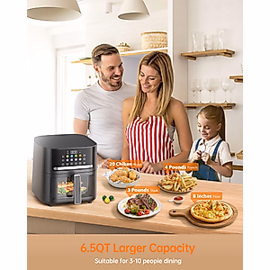FABULETTA 6.5QT Large Air Fryer, Air Fryers Clear Window With Washable Basket, 10-in-1 Presets Functions For Crisp, Roast, Bake and Reheat, Auto Shut-off, Nonstick & Free Recipes & Easy Meals Airfryer