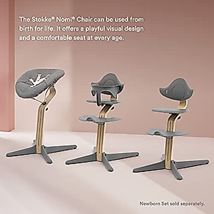 Stokke Nomi High Chair, Grey/Natural - Inspires Active Sitting - Tool-Free, Seamless Adjustability - Includes Baby Set with Removable Harness for Children 6-24 Months