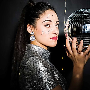 Disco Ball Earrings for Women Sparkly Mirror Ball Dangle Earrings Dance Party Country Music Concert Outfits 60s 70s Outfits Costume Accessories Halloween Jewelry Gifts (A-Silver)