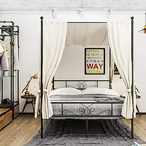 Weehom Full Canopy Bed Frame with Headboard and Footboard, 4 Posters Metal Bed Frame, No Box Spring Needed, Mattress Foundation Platform Bed for Kids and Adults, Black